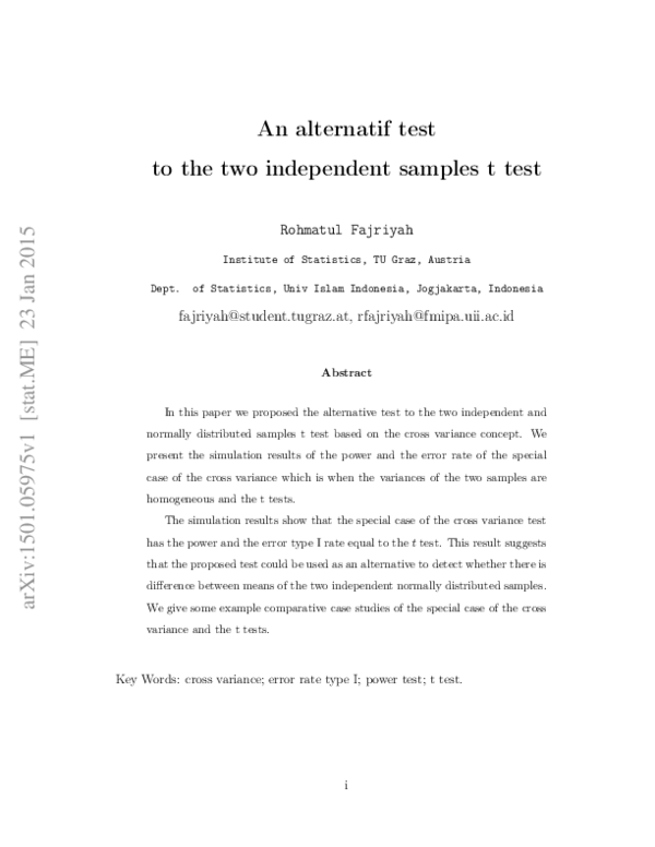 (PDF) An alternatif test to the two independent samples t test