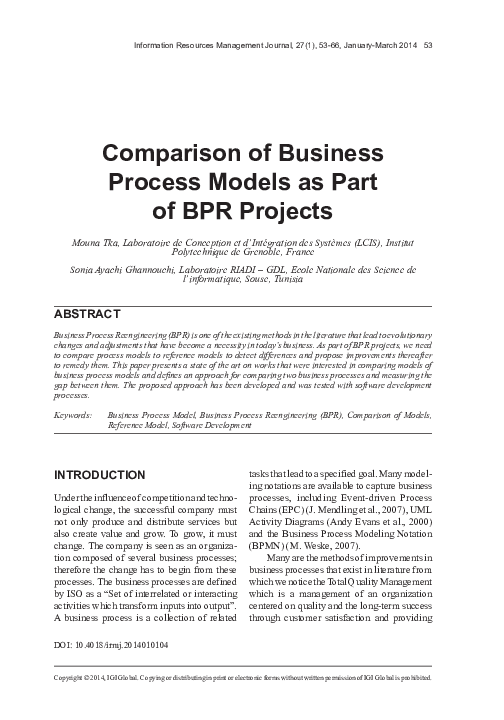 (PDF) Comparison of Business Process Models as Part of BPR Projects
