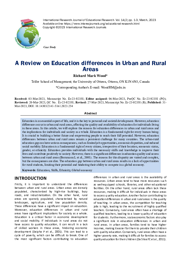 (PDF) A Review on Education differences in Urban and Rural Areas
