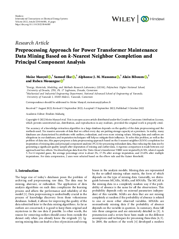 Pdf Preprocessing Approach For Power Transformer Maintenance Data Mining Based On K Nearest
