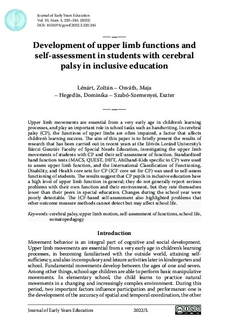 (PDF) Development of upper limb functions and self-assessment in students with cerebral palsy in ...