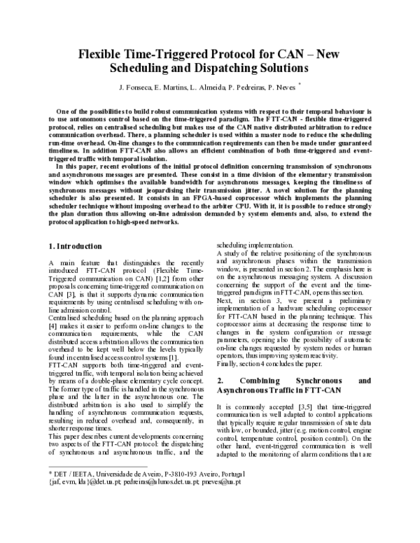 (PDF) Flexible time-triggered protocol for CAN: new scheduling and dispatching solutions