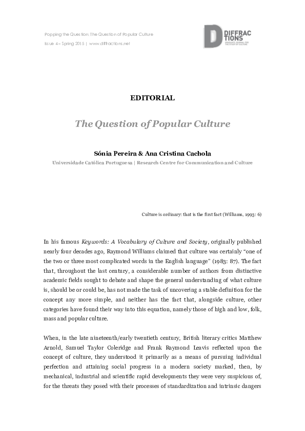 (PDF) Editorial : The Question of Popular Culture