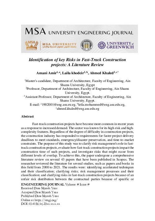 (PDF) Identification of key Risks in Fast-Track Construction projects ...