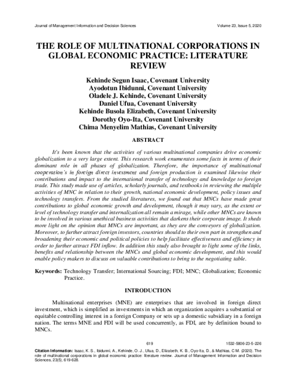 (PDF) The Role of Multinational Corporations in Global Economic ...