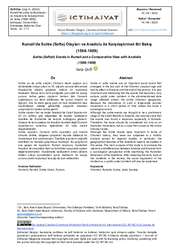 (PDF) Rumeli’de Suhte(Softa) Olayları ve Anadolu İle Karşılaştırmalı Bir Bakış (1566-1609)