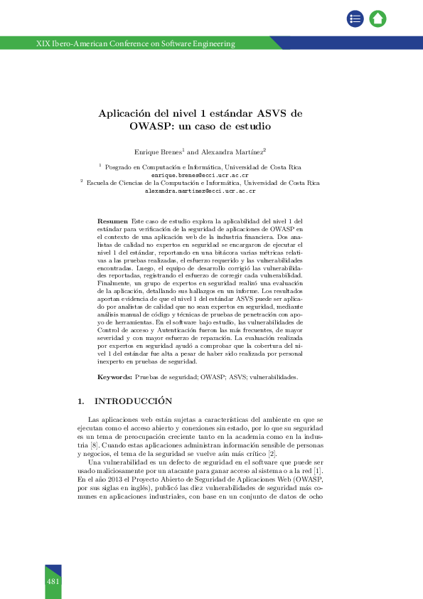 (PDF) Aplicación del nivel 1 estándar ASVS de OWASP: un caso de estudio