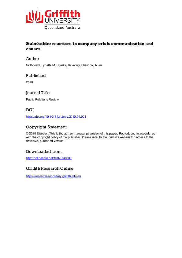 (PDF) Stakeholder reactions to company crisis communication and causes