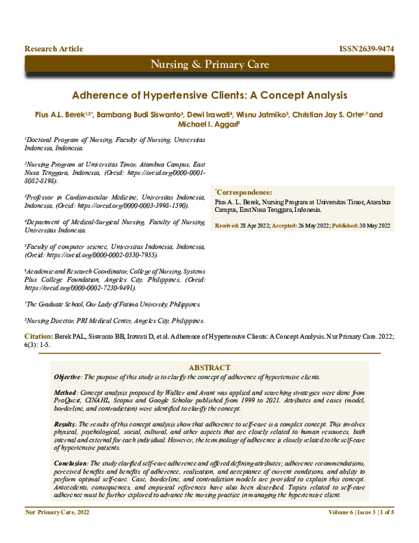 (PDF) Adherence of Hypertensive Clients: A Concept Analysis