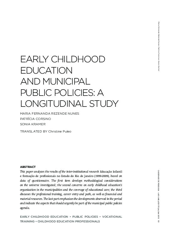 (PDF) Early childhood education and municipal public policies: a ...