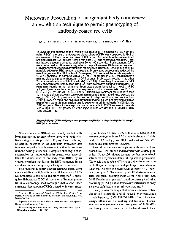 (PDF) Microwave dissociation of antigen-antibody complexes: a new ...