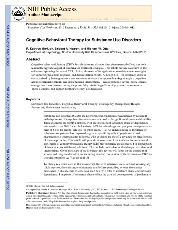(PDF) Cognitive Behavioral Therapy for Substance Use Disorders