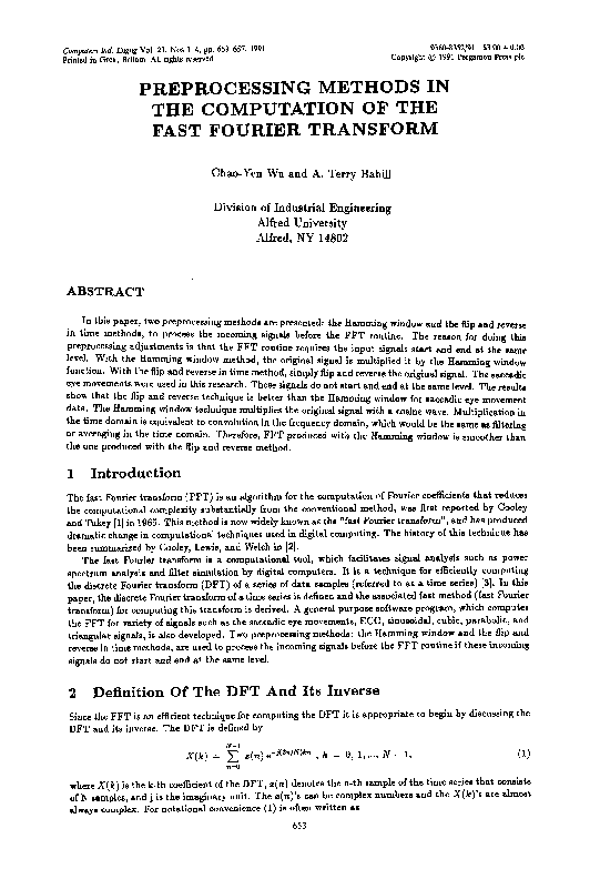 Pdf Preprocessing Methods In The Computation Of The Fast Fourier Transform