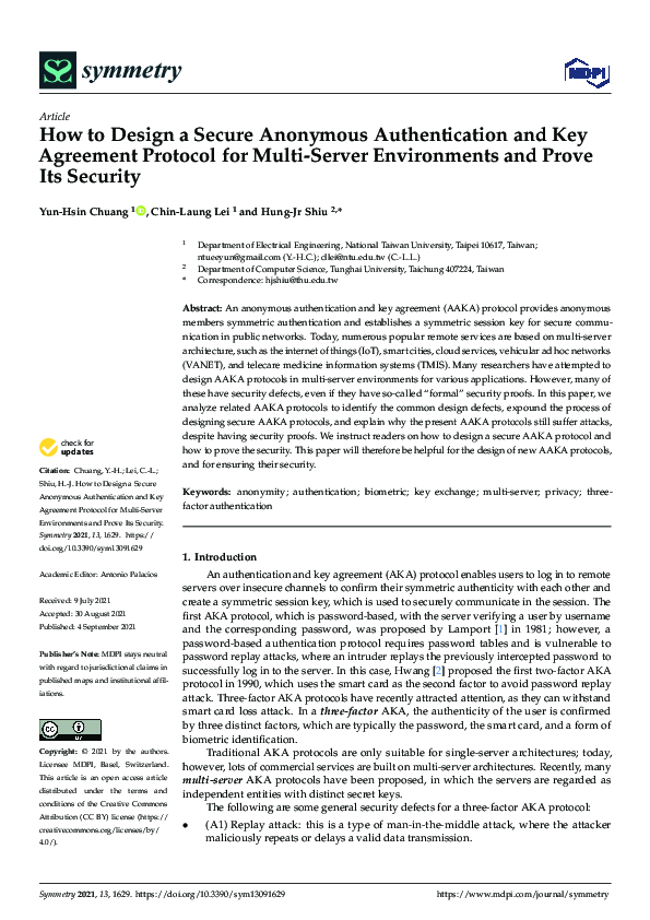 (PDF) How to Design a Secure Anonymous Authentication and Key Agreement Protocol for Multi ...