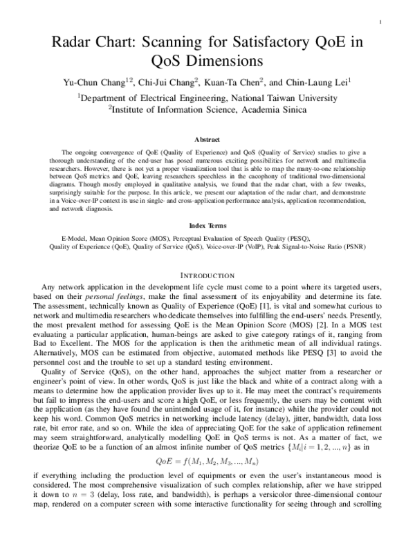 (PDF) Radar chart: scanning for satisfactory QoE in QoS dimensions