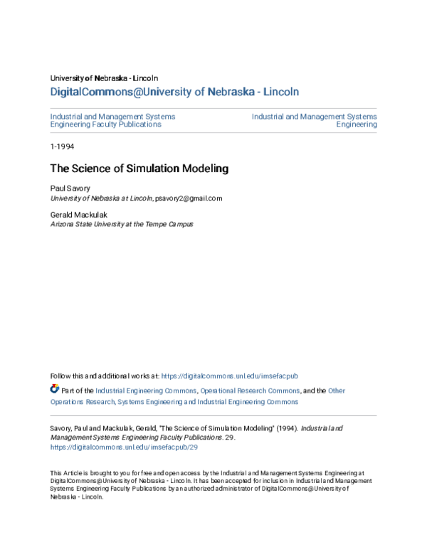 (PDF) The Science of Simulation Modeling