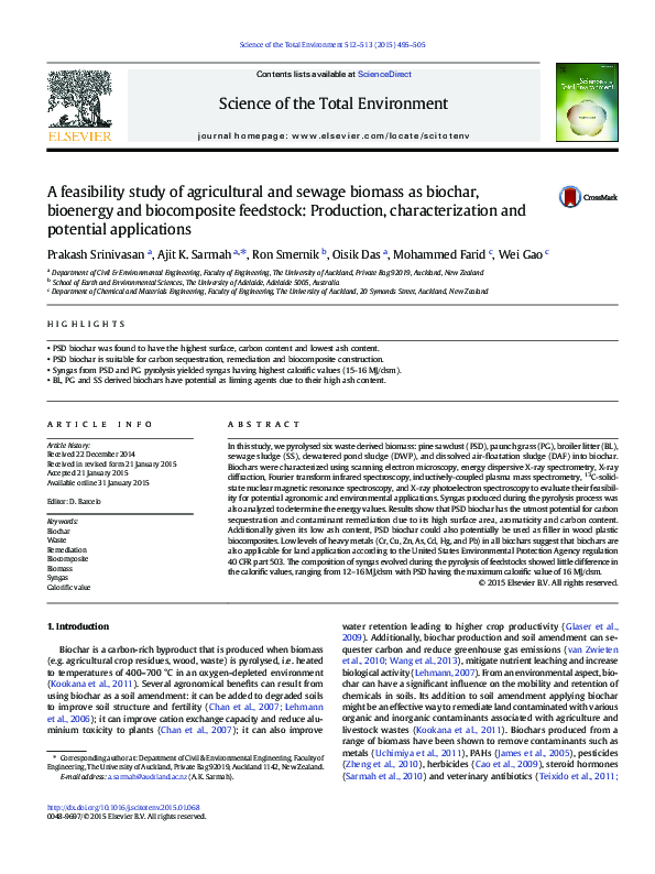 (PDF) A feasibility study of agricultural and sewage biomass as biochar ...