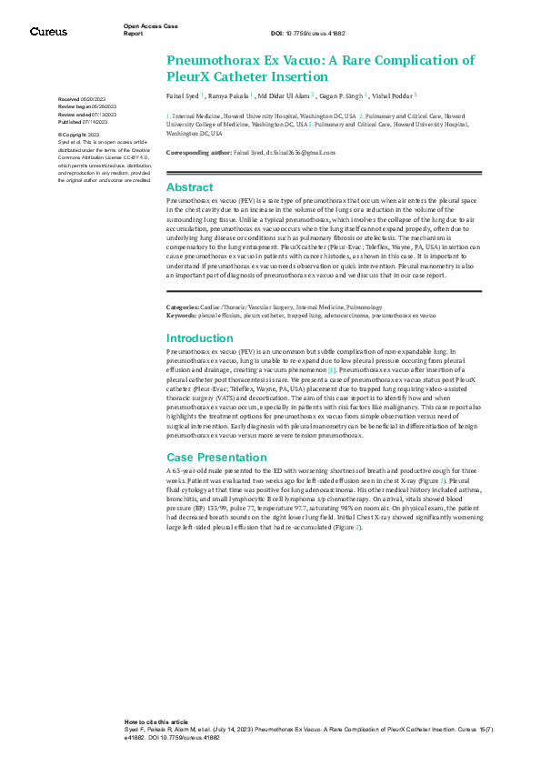 (PDF) Pneumothorax Ex Vacuo: A Rare Complication of PleurX Catheter ...