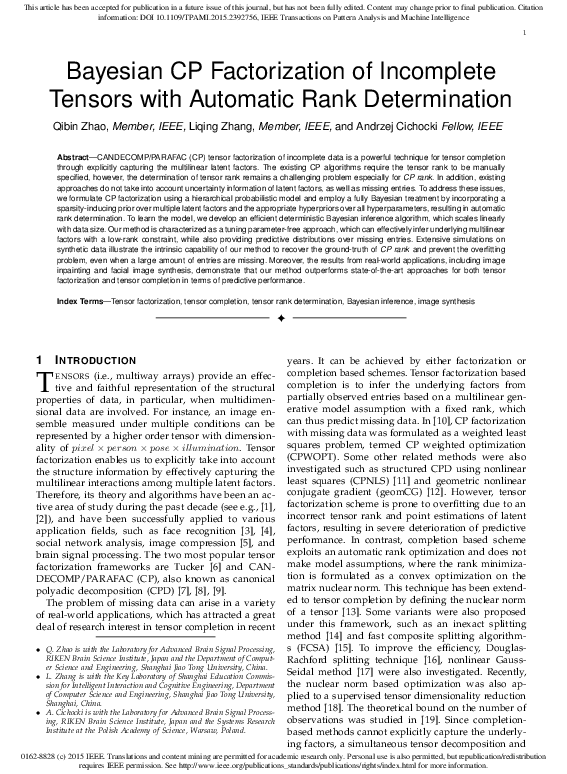 (PDF) Bayesian CP factorization of incomplete tensor for EEG signal application