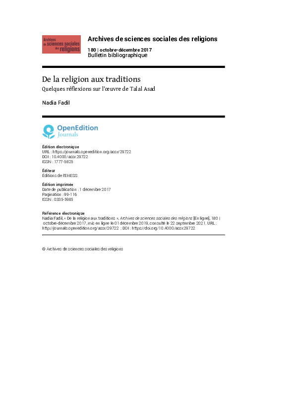 (PDF) De la religion aux traditions