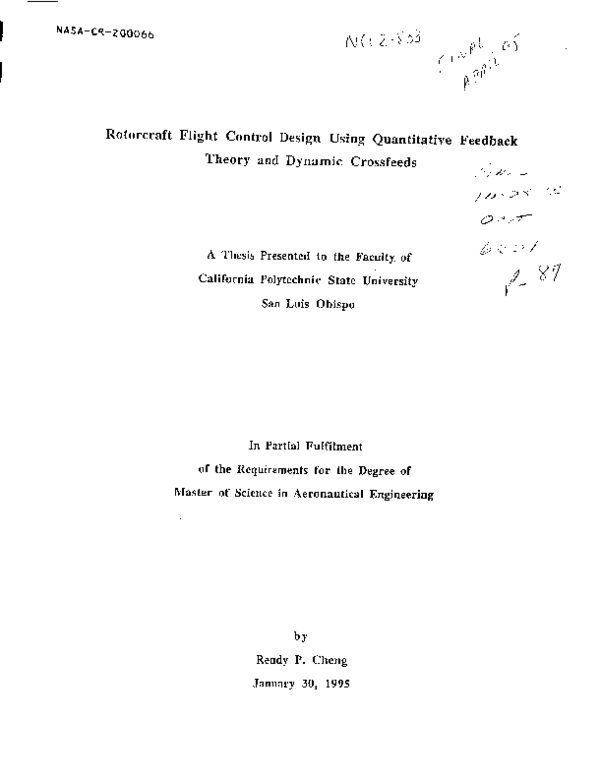 (PDF) Rotorcraft Flight Control Design using Quantitative Feedback Theory and Dynamic Crossfeeds