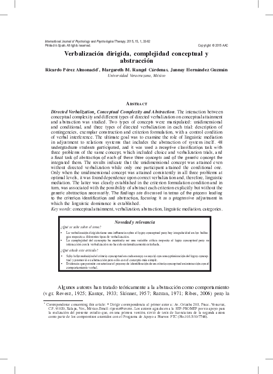 (PDF) Directed Verbalization, Conceptual Complexity and Abstraction