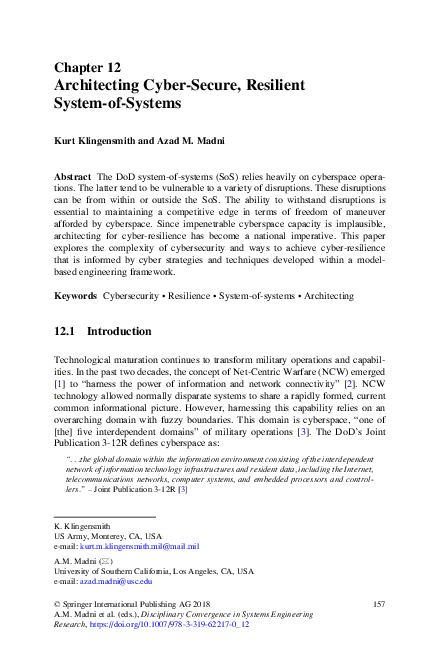 (PDF) Architecting Cyber-Secure, Resilient System-of-Systems