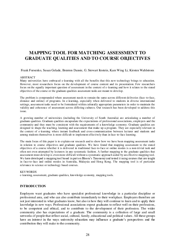 (PDF) Mapping Tool For Matching Assessment To Graduate Qualities And To ...