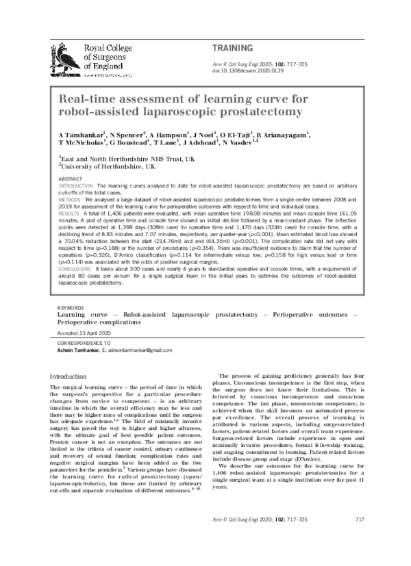 (PDF) Real-time assessment of learning curve for robot-assisted laparoscopic prostatectomy