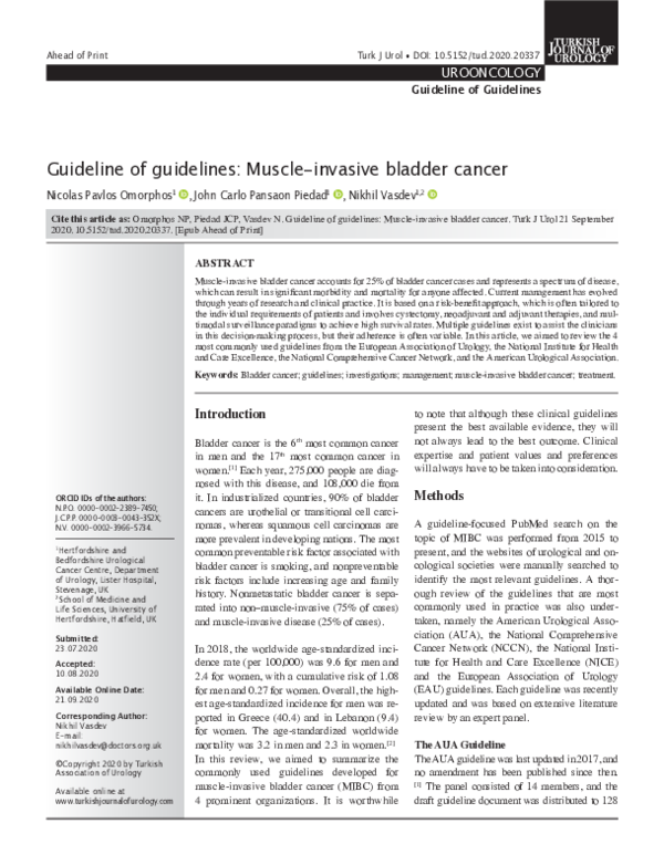(PDF) Guideline of guidelines: Muscle-invasive bladder cancer