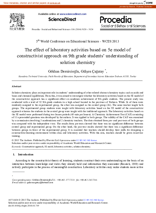 (PDF) The Effect of Laboratory Activities based on 5e Model of Constructivist Approach on 9th ...