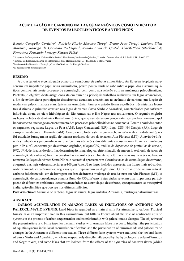 (PDF) Carbon Acumulation in Amazon Lakes as Indicators of Antropic and ...