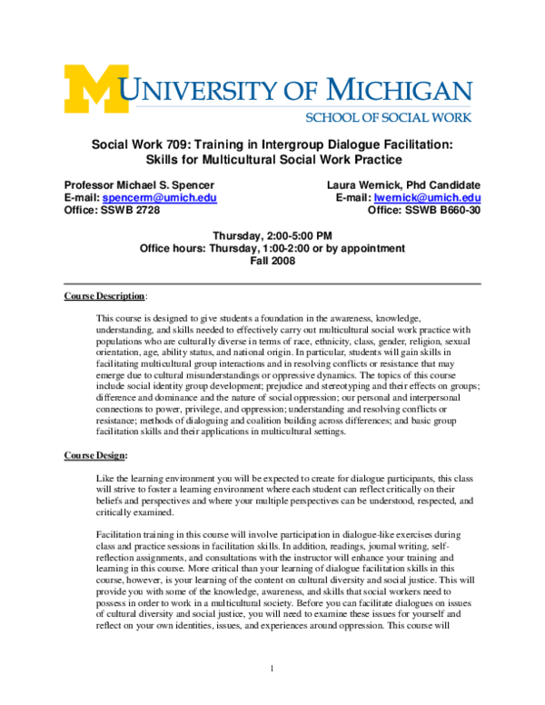 (PDF) Social work 709: Training in intergroup dialogue facilitation ...