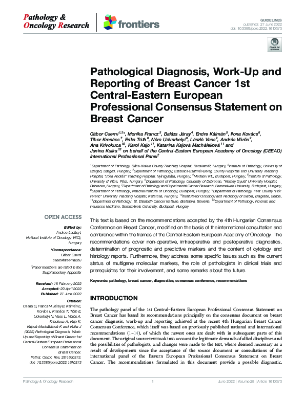 (PDF) Pathological Diagnosis, Work-Up and Reporting of Breast Cancer ...