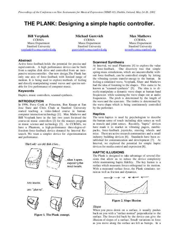(PDF) 2002: The Plank: Designing a Simple Haptic Controller