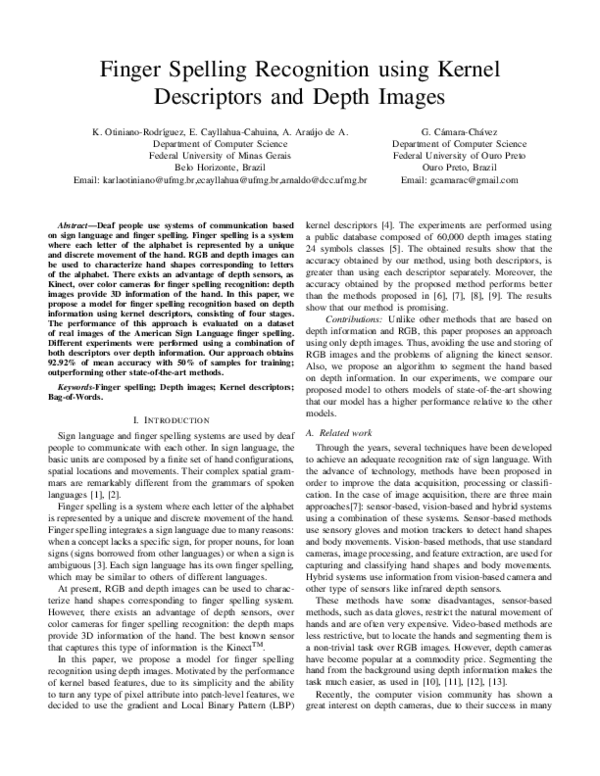 (PDF) Finger Spelling Recognition Using Kernel Descriptors and Depth Images | Guillermo Camara ...