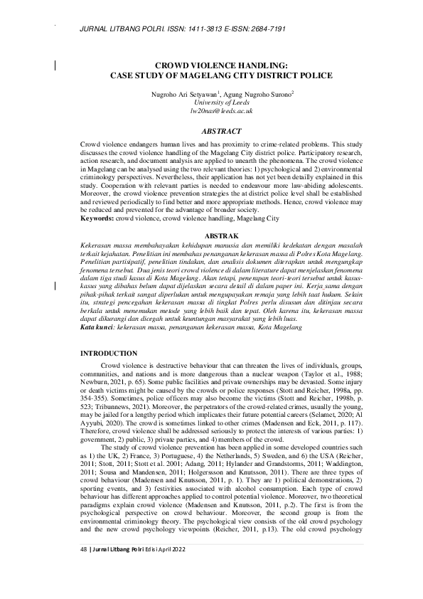 (PDF) Crowd Violence Handling: Case Study Of Magelang City District Police