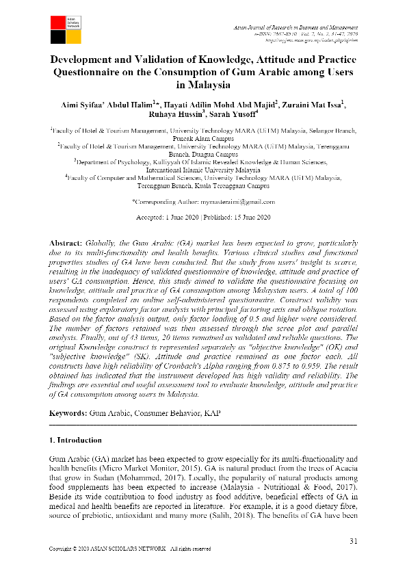 (PDF) Development and validation of knowledge, attitude and practice questionnaire on the ...
