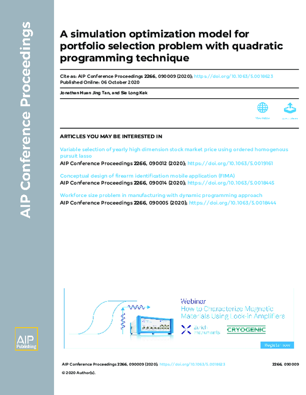 Pdf A Simulation Optimization Model For Portfolio Selection Problem With Quadratic Programming