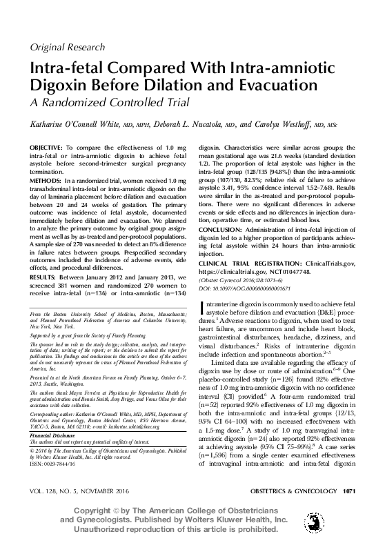 (PDF) Intra-fetal Compared With Intra-amniotic Digoxin Before Dilation ...