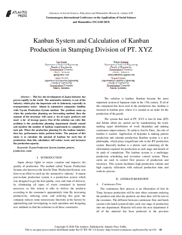 (PDF) Kanban System and Calculation of Kanban Production in Stamping Division of PT. XYZ