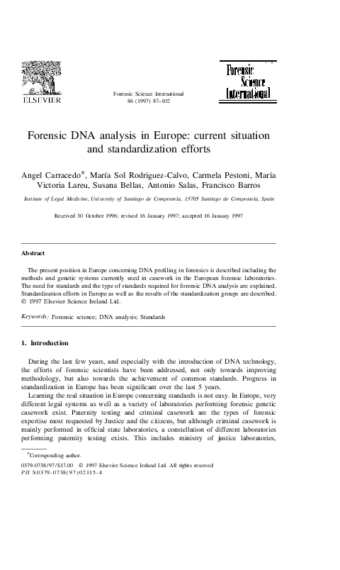 (PDF) Forensic DNA analysis in Europe: current situation and standardization efforts