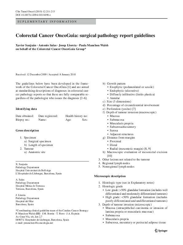 (PDF) Colorectal Cancer OncoGuia: surgical pathology report guidelines