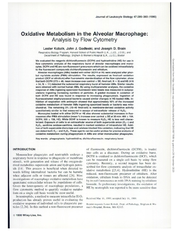 (PDF) Oxidative Metabolism in the Alveolar Macrophage: Analysis by Flow ...
