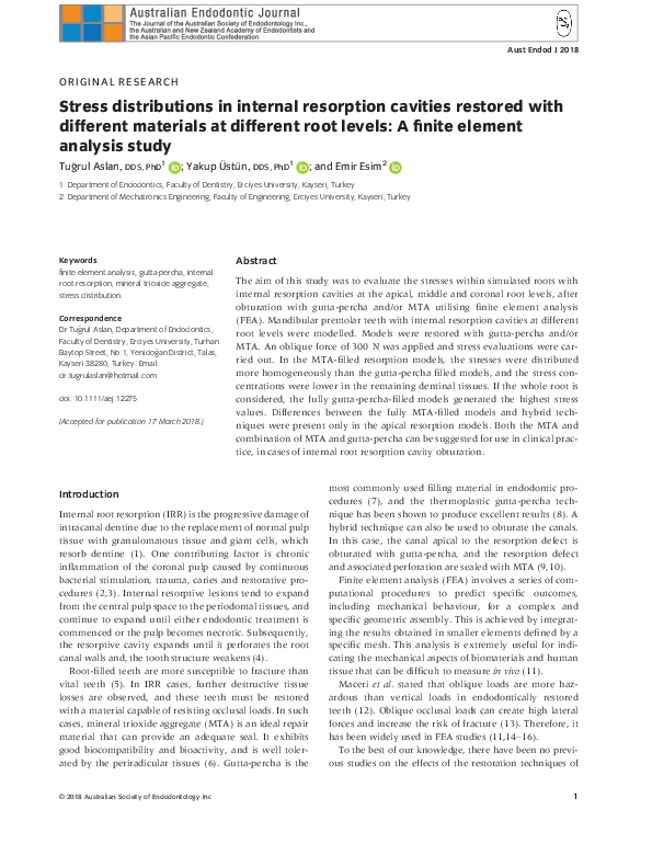 (PDF) Stress distributions in internal resorption cavities restored with different materials at ...