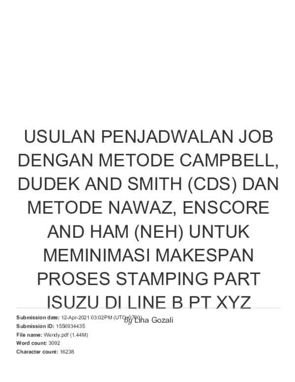 (PDF) USULAN PENJADWALAN JOB DENGAN METODE CAMPBELL, DUDEK AND SMITH ...