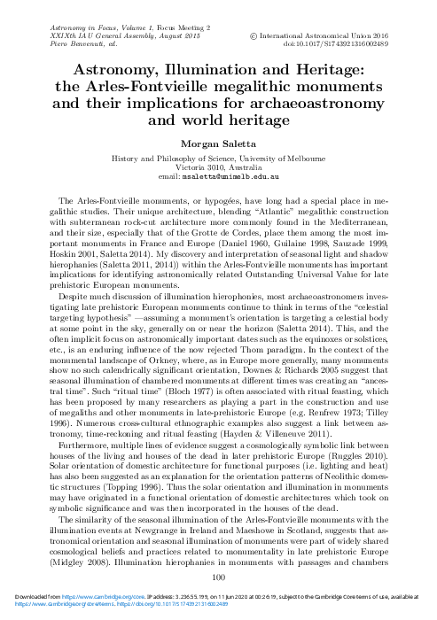 (PDF) Astronomy, Illumination and Heritage: the Arles-Fontvieille ...