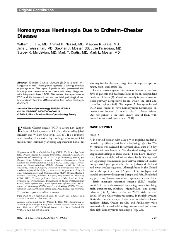 (PDF) Homonymous Hemianopia Due to Erdheim–Chester Disease