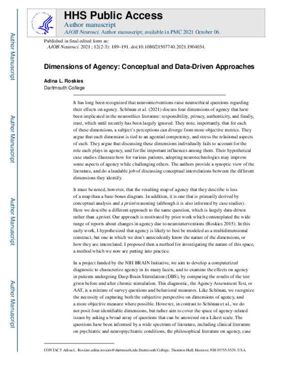(PDF) Dimensions of Agency: Conceptual and Data-Driven Approaches