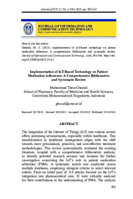 Pdf Implementation Of Iot Based Technology On Patient Medication Adherence A Comprehensive